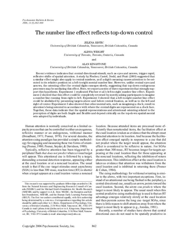 (PDF) The number line effect reflects top-down control | Jelena Ristic ...