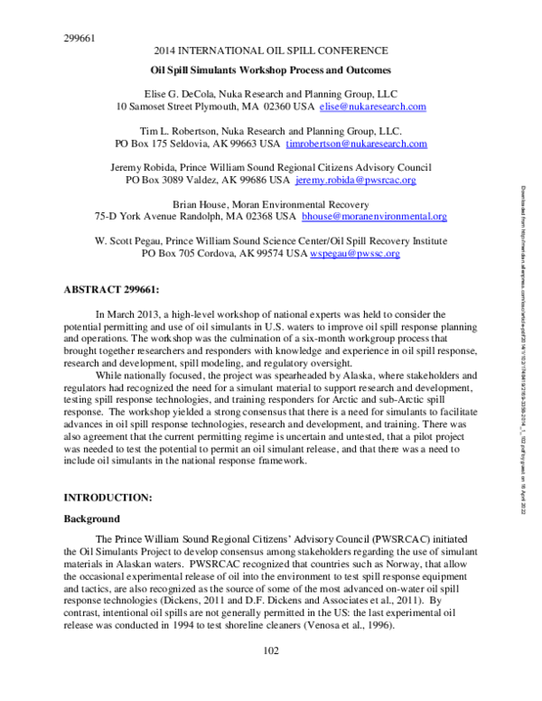 (PDF) Oil Spill Simulants Workshop Process and Outcomes