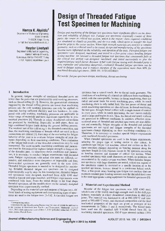 (PDF) Design of Threaded Fatigue Test Specimen for Machining