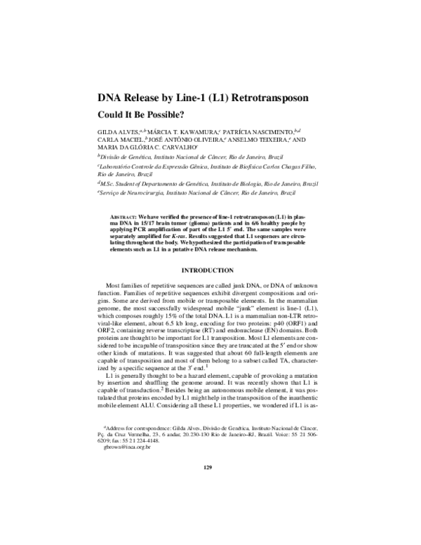 (PDF) DNA Release by Line-1 (L1) Retrotransposon Could It Be Possible ...