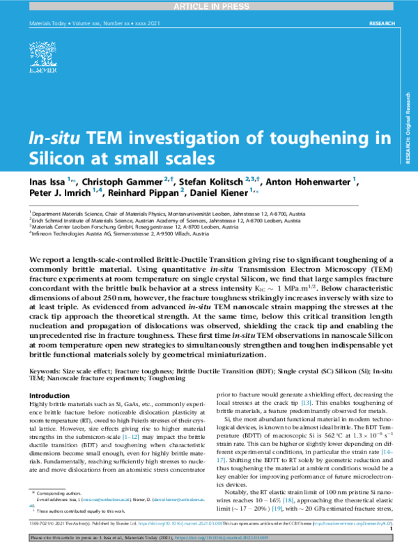 (PDF) In-situ TEM investigation of toughening in Silicon at small ...