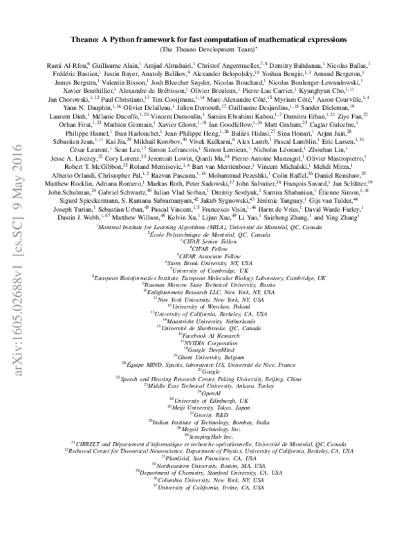 Pdf Theano A Python Framework For Fast Computation Of Mathematical