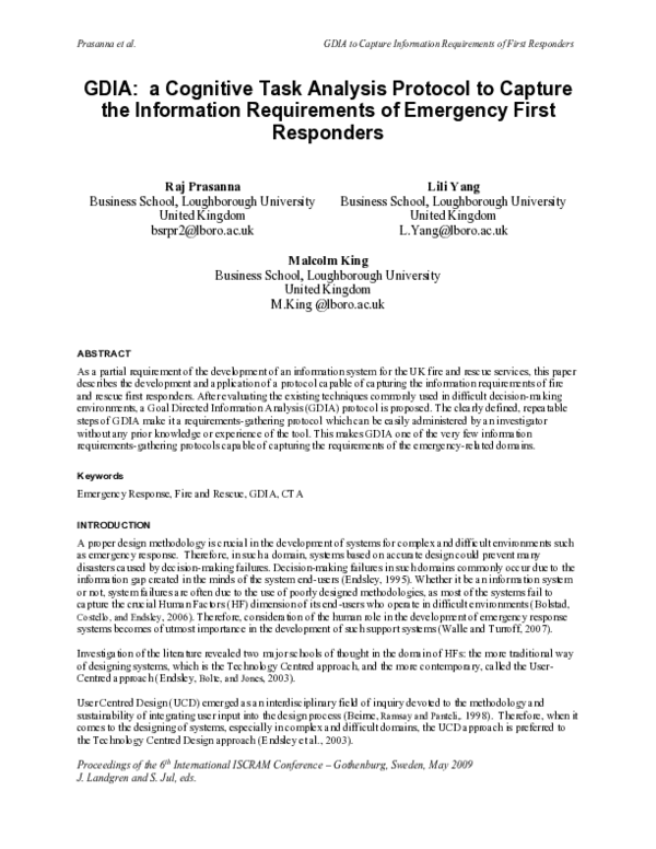 (PDF) GDIA: a Cognitive Task Analysis Protocol to Capture the Information Requirements of ...