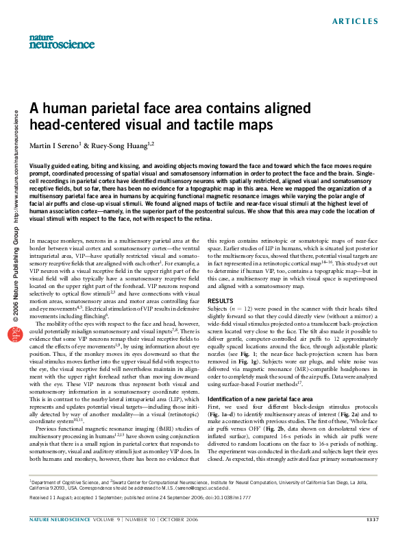 (PDF) A human parietal face area contains aligned head-centered visual ...