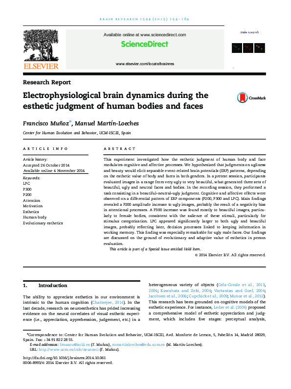 (PDF) Electrophysiological brain dynamics during the esthetic judgment ...