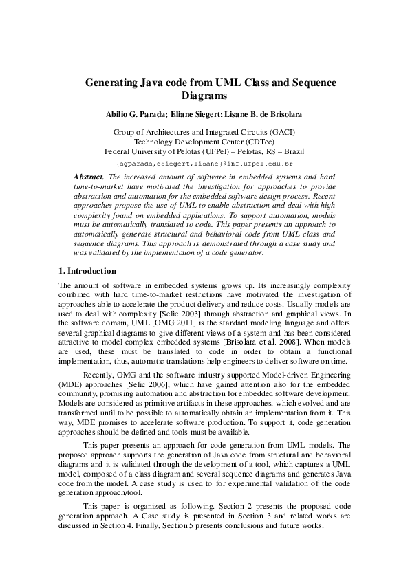 (PDF) Generating Java Code from UML Class and Sequence Diagrams