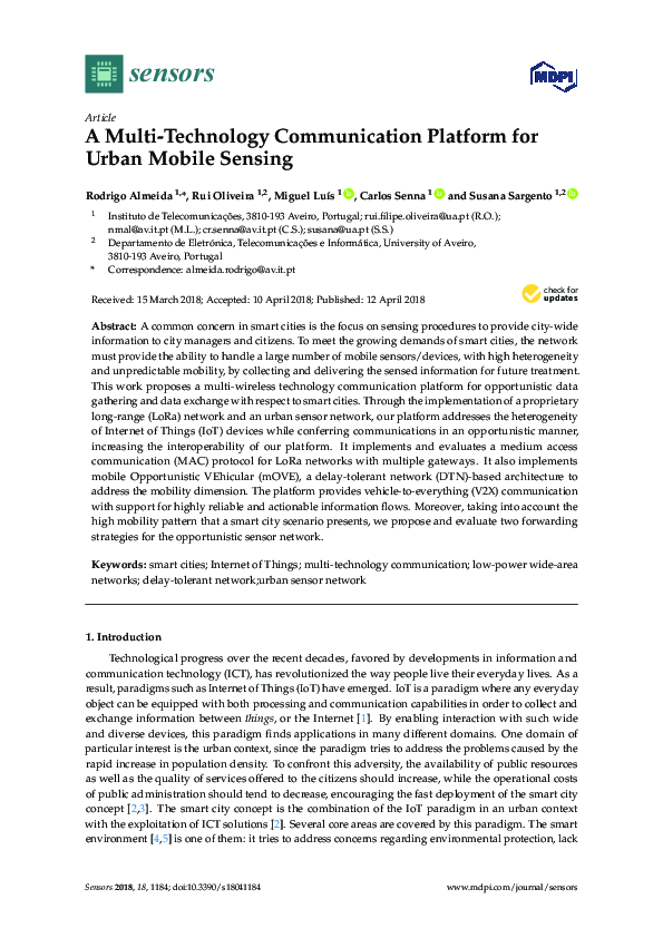 (PDF) A Multi-Technology Communication Platform for Urban Mobile Sensing