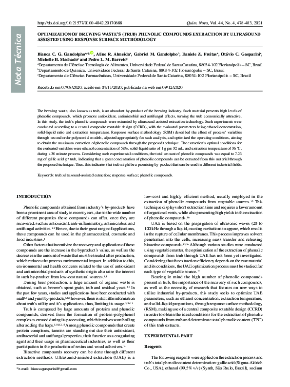 (PDF) Optimization of Brewing Waste’s (Trub) Phenolic Compounds Extraction by Ultrasound ...
