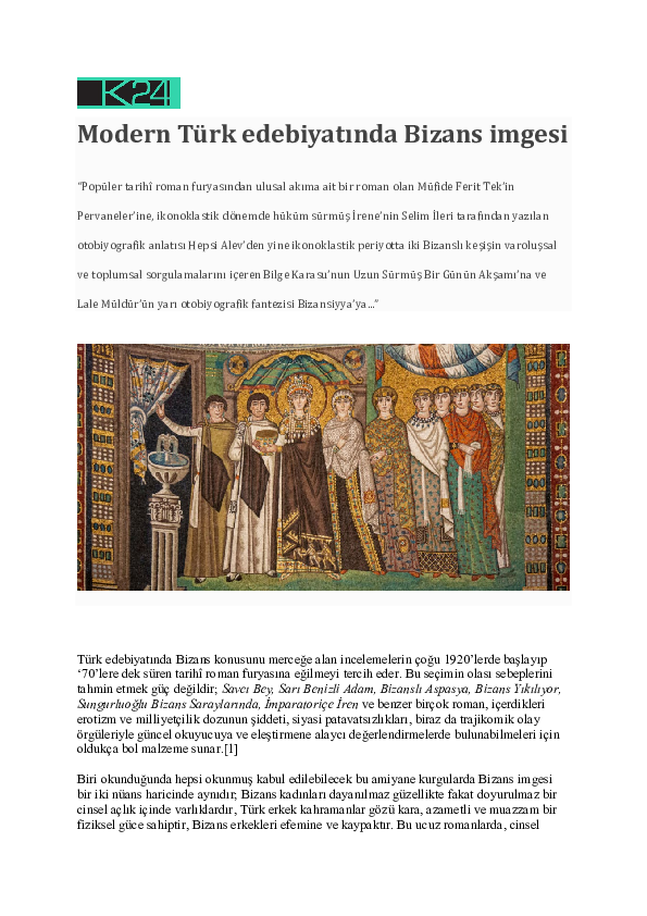 (PDF) Modern Türk edebiyatında Bizans imgesi