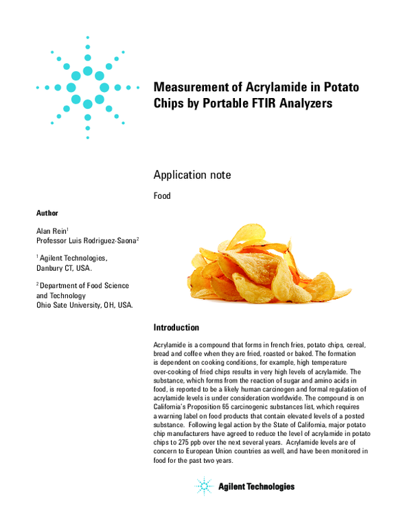 (PDF) Measurement of Acrylamide in Potato Chips by Portable FTIR Analyzers