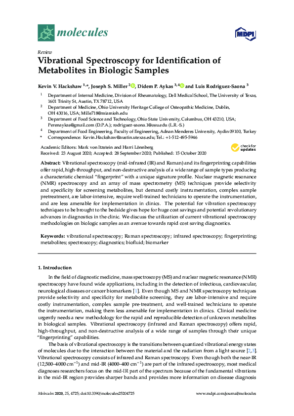 (PDF) Vibrational Spectroscopy for Identification of Metabolites in ...