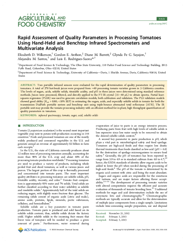 (PDF) Rapid Assessment of Quality Parameters in Processing Tomatoes Using Hand-Held and Benchtop ...