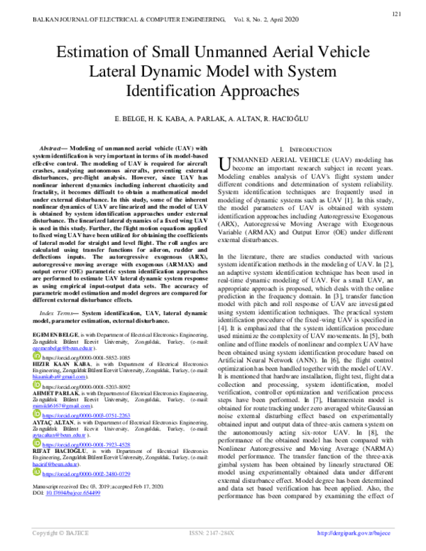 (PDF) Estimation of Small Unmanned Aerial Vehicle Lateral Dynamic Model with System ...