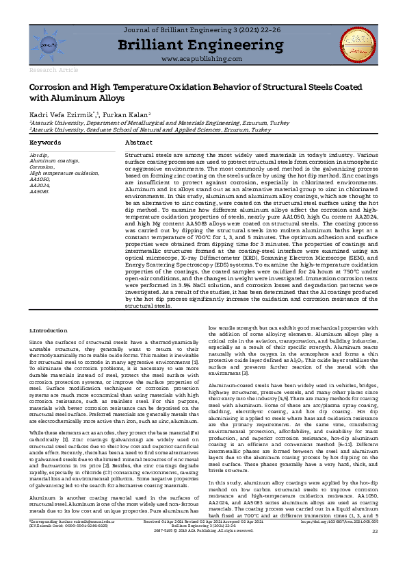 (PDF) Corrosion and High Temperature Oxidation Behavior of Structural Steels Coated with ...