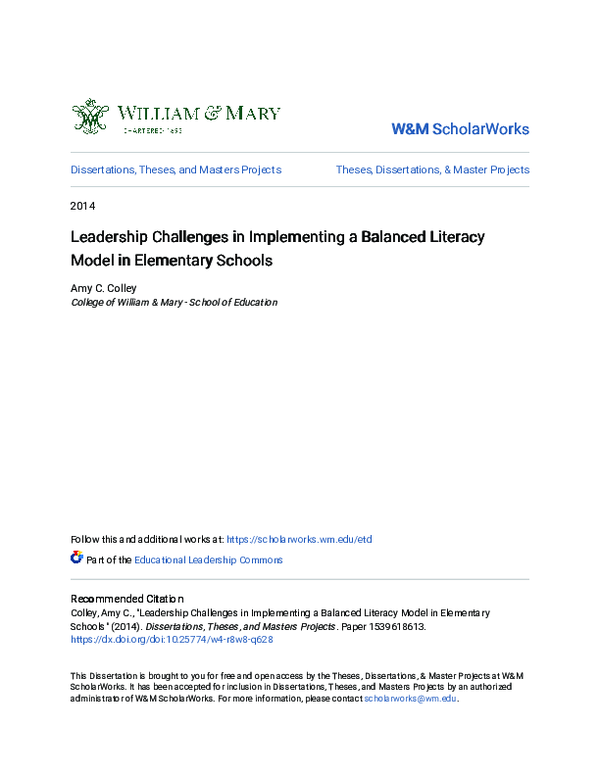 (PDF) Leadership Challenges in Implementing a Balanced Literacy Model ...