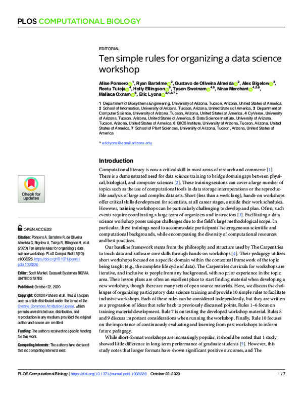 (PDF) Ten simple rules for organizing a data science workshop