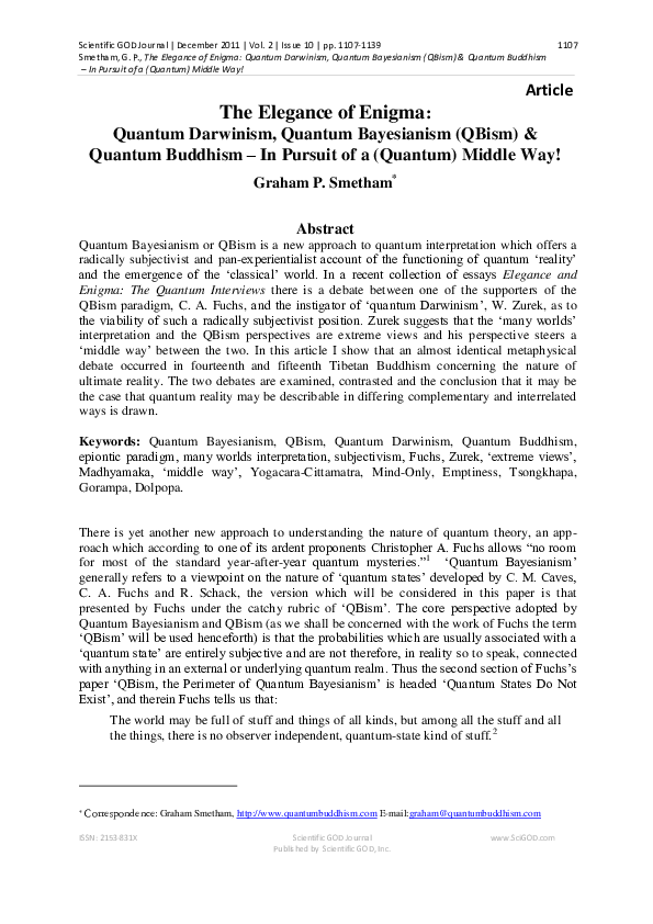 (PDF) The Elegance of Enigma: Quantum Darwinism, Quantum Bayesianism ...