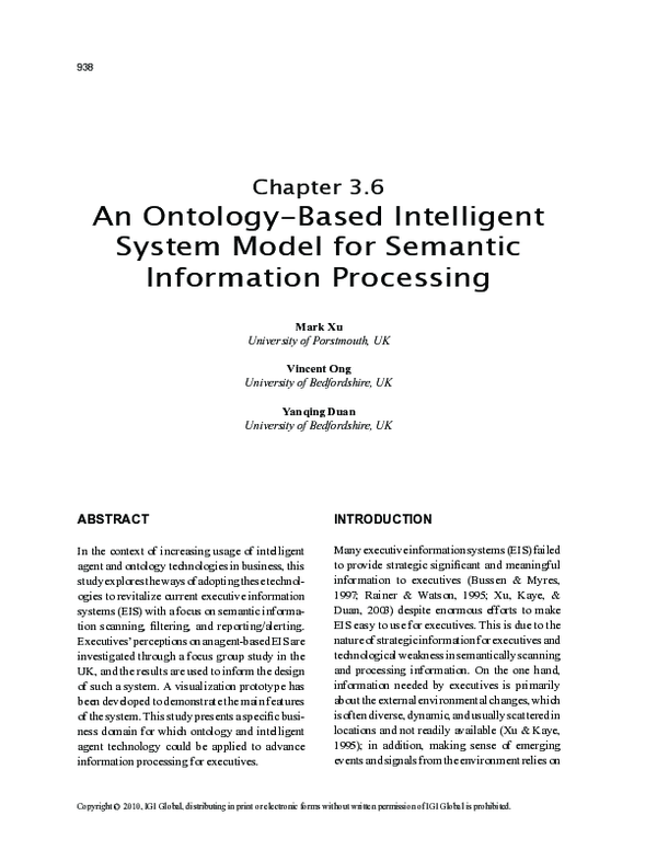Pdf An Ontology Based Intelligent System Model For Semantic Information Processing