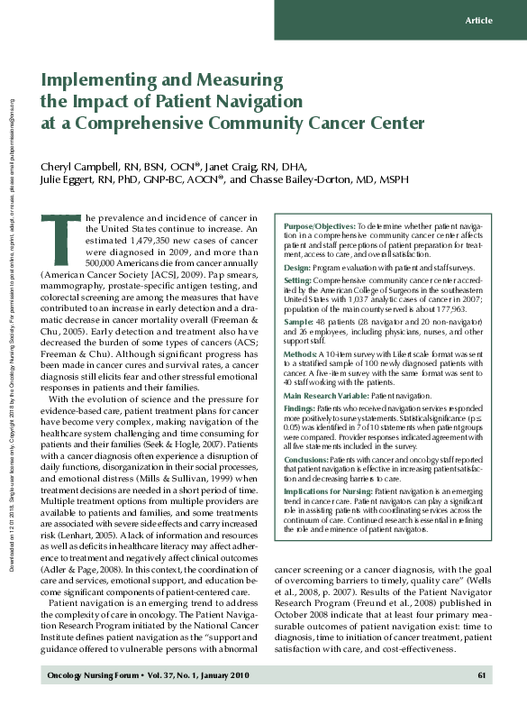 (PDF) Implementing and Measuring the Impact of Patient Navigation at a ...