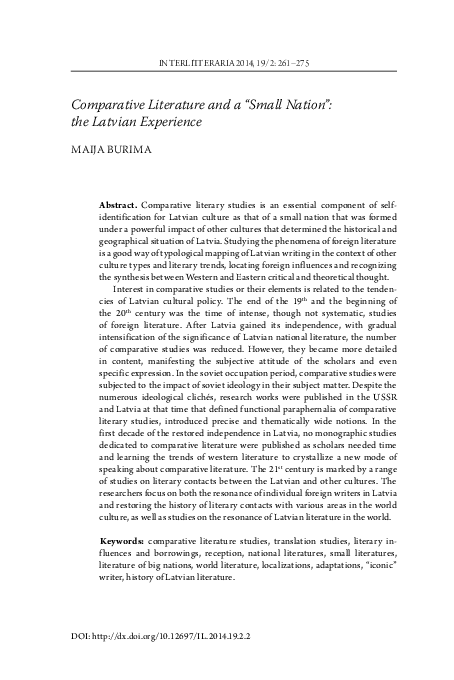 (PDF) Comparative Literature and a “Small Nation”: the Latvian Experience