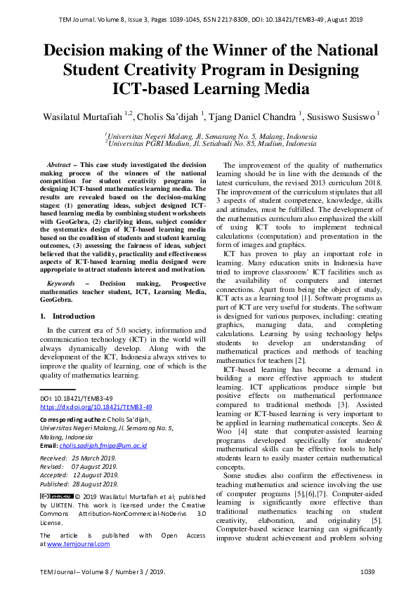 (PDF) Decision making of the Winner of the National Student Creativity ...