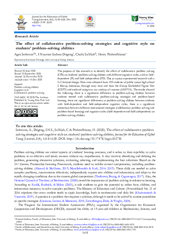 Pdf The Effect Of Collaborative Problem Solving Strategies And