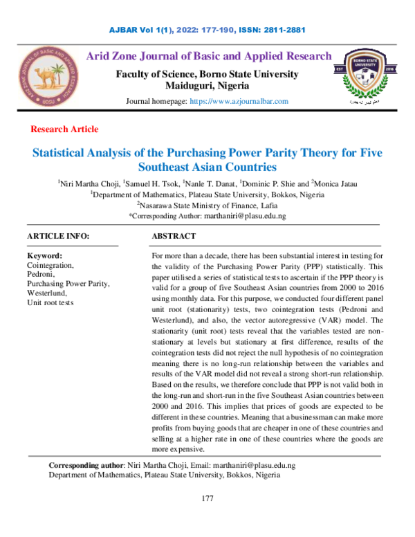 (PDF) Statistical Analysis of the Purchasing Power Parity Theory for ...