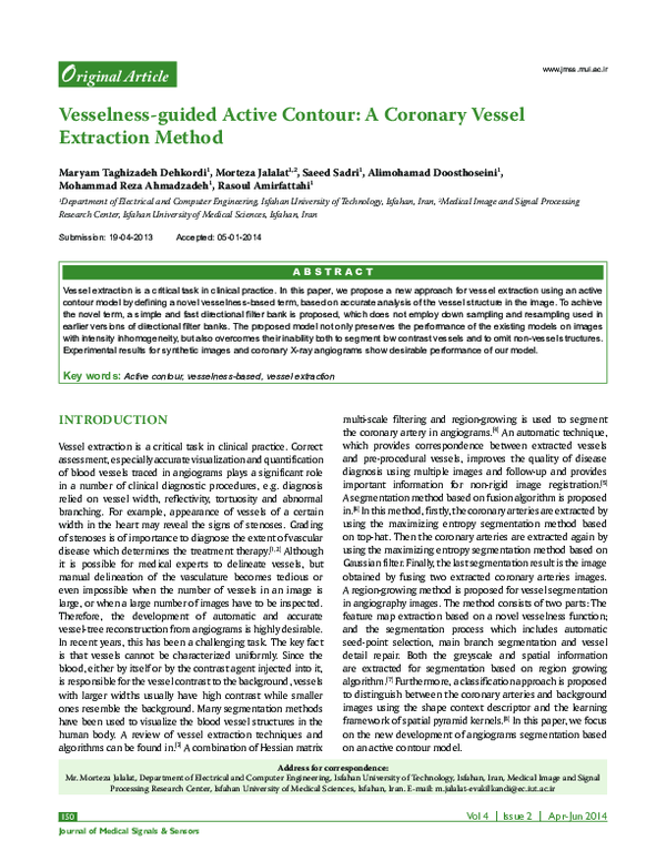 (PDF) Vesselness-guided Active Contour: A Coronary Vessel Extraction Method