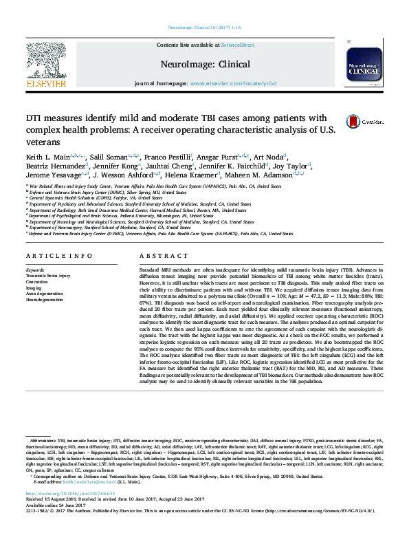 (PDF) DTI Identifies Mild/Moderate TBI in Veterans: ROC Analysis