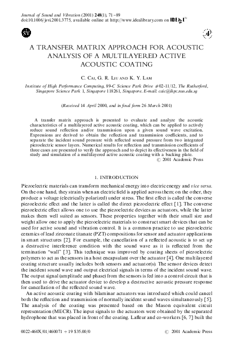 (PDF) A Transfer Matrix Approach for Acoustic Analysis of a ...