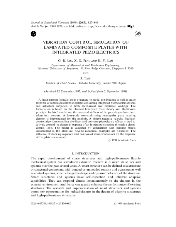Pdf Vibration Control Simulation Of Laminated Composite Plates With