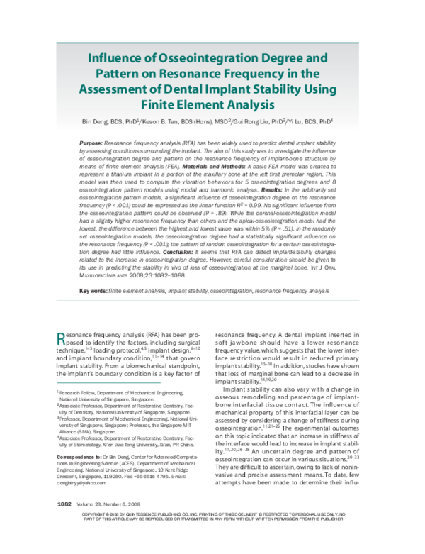 (PDF) Influence of osseointegration degree and pattern on resonance ...