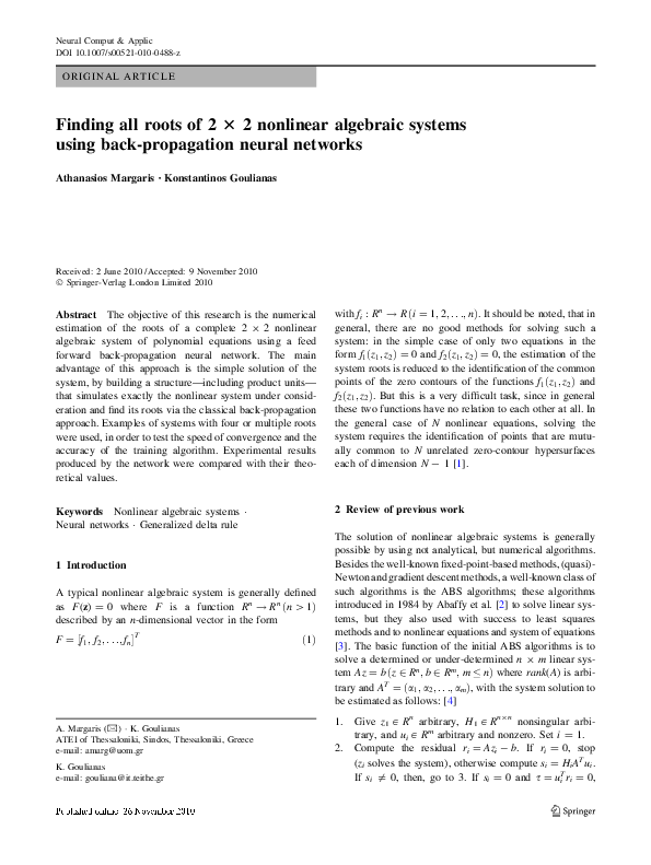 (PDF) Solving 2x2 Nonlinear Systems with Neural Networks