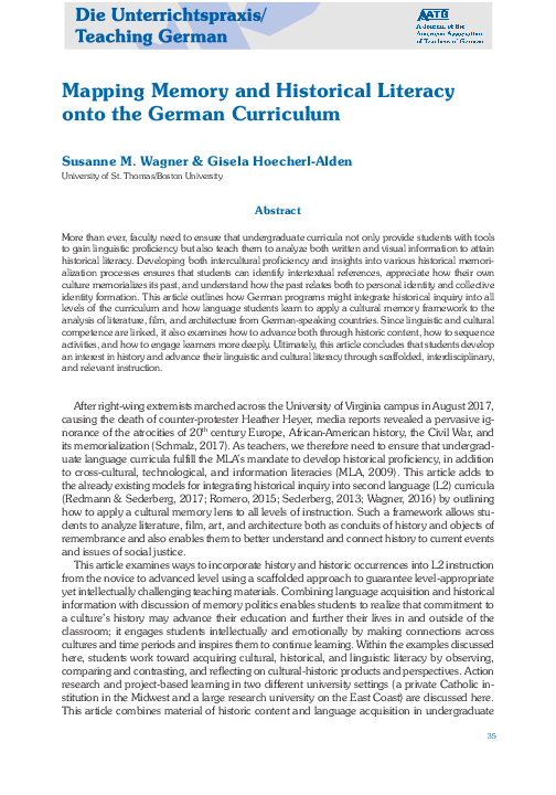 (PDF) Mapping Memory and Historical Literacy onto the German Curriculum