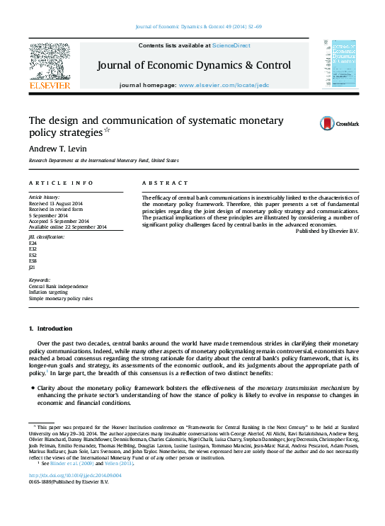 (PDF) The design and communication of systematic monetary policy strategies