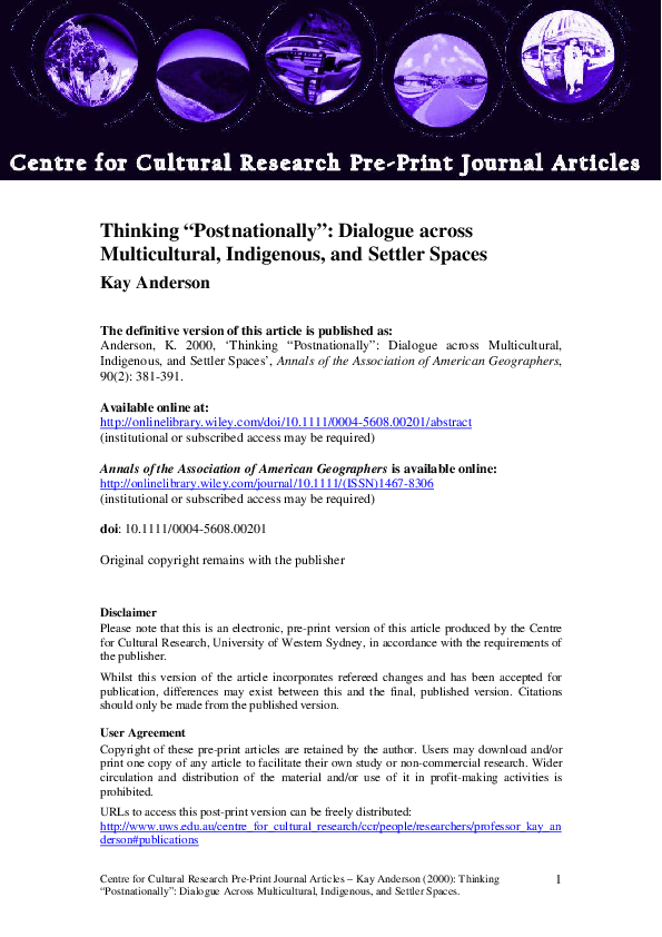 (PDF) Thinking “Postnationally”: Dialogue across Multicultural ...