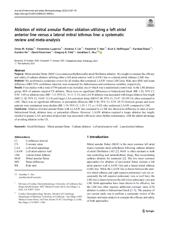 Pdf Ablation Of Mitral Annular Flutter Ablation Utilizing A Left Atrial Anterior Line Versus A