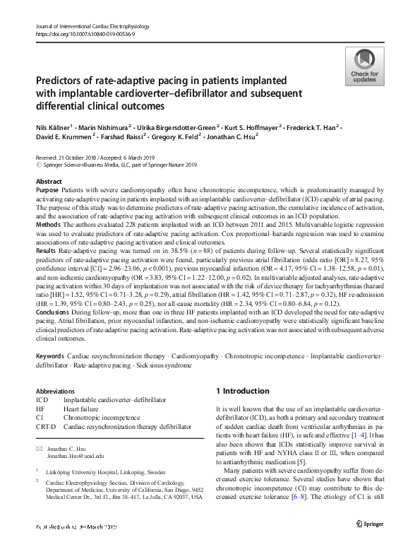 (PDF) Predictors of Rate-Adaptive Pacing in ICD Patients