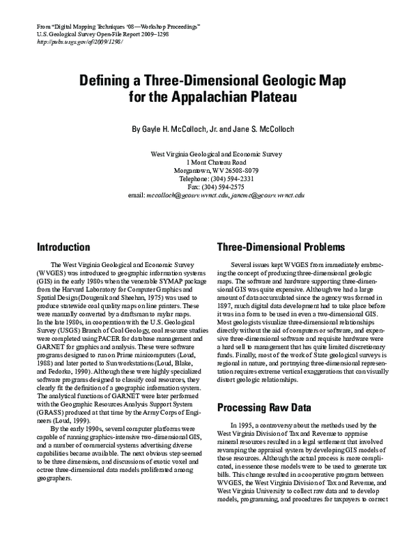 (PDF) Defining a Three Dimensional Geologic Map for the Appalachian Plateau