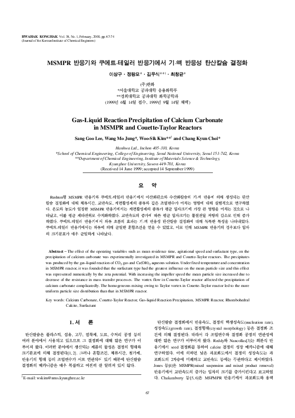 (PDF) Gas-Liquid Reaction Precipitation of Calcium Carbonate in MSMPR ...