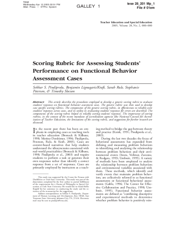 (PDF) Scoring Rubric for Assessing Students' Performance on Functional ...