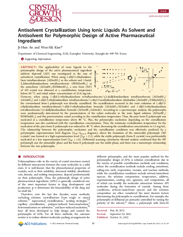 (PDF) Antisolvent Crystallization Using Ionic Liquids As Solvent and ...