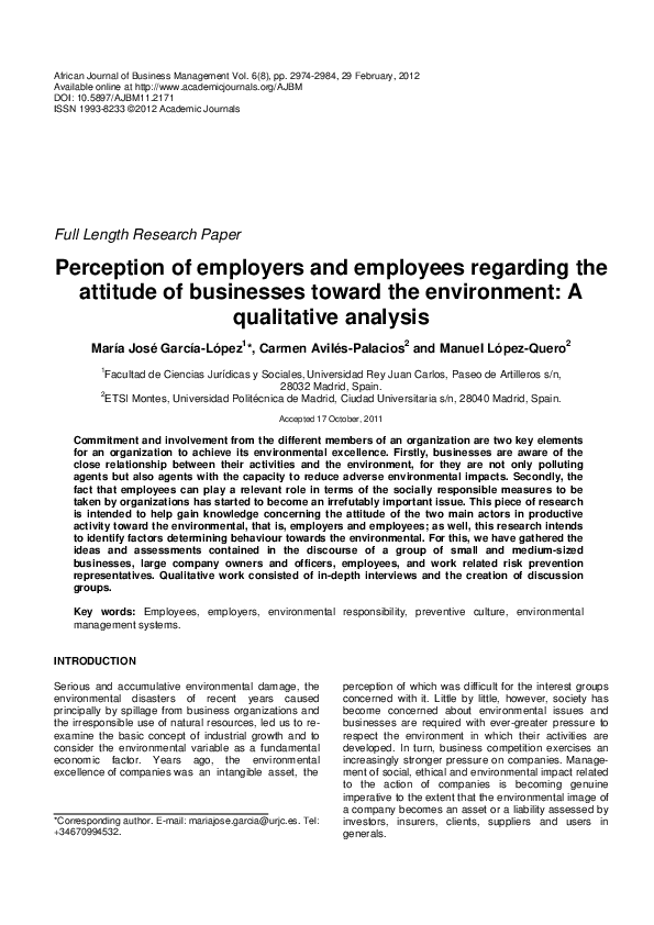 (PDF) Perception of employers and employees regarding the attitude of ...