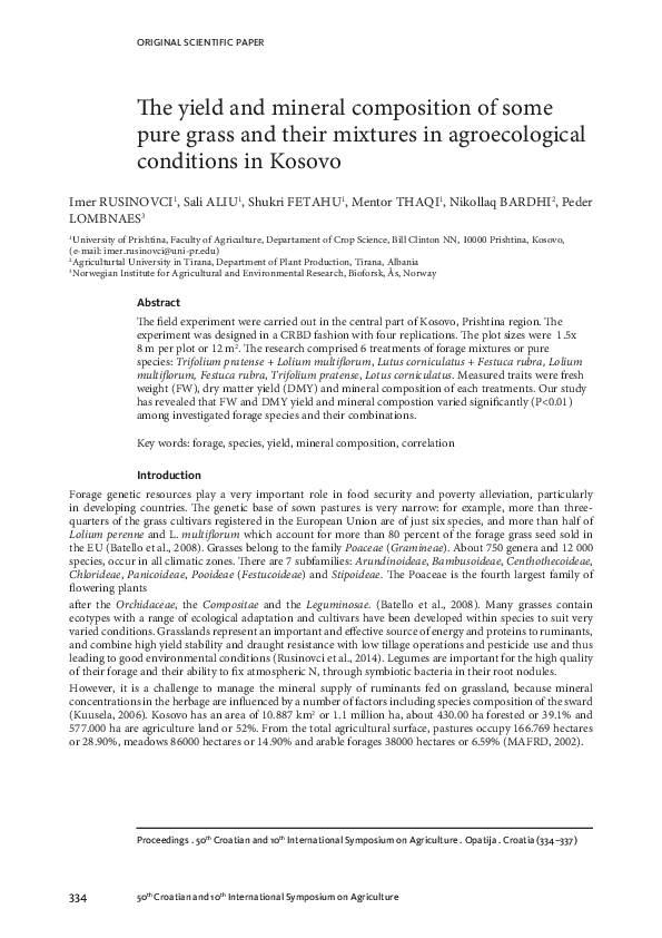(PDF) The yield and mineral composition of some pure grass and their ...