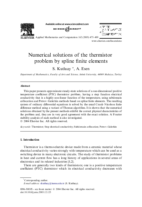 Pdf Numerical Solutions Of The Thermistor Problem By Spline Finite Elements