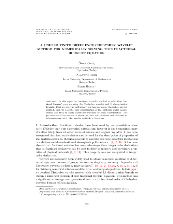 Pdf A Unified Finite Difference Chebyshev Wavelet Method For