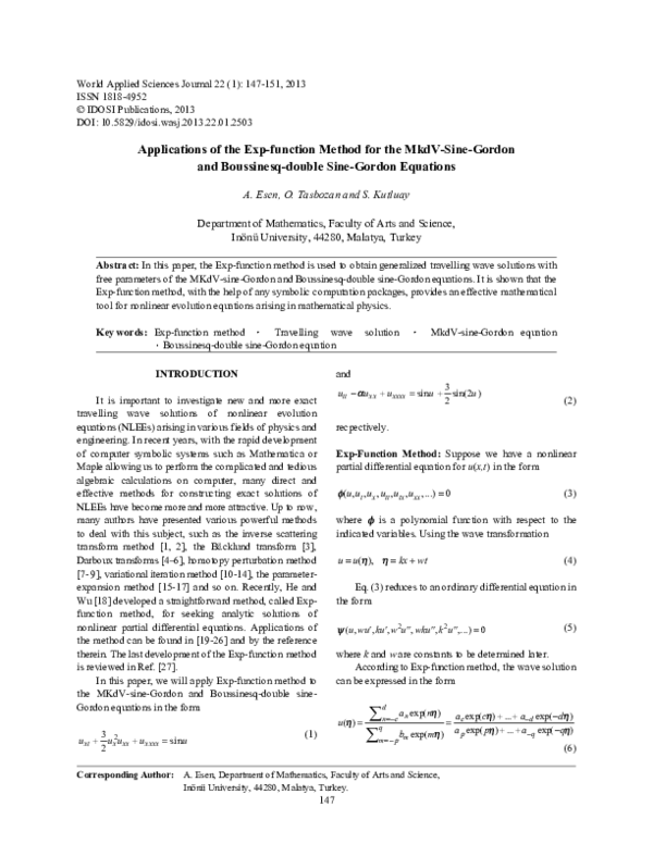 Pdf Application Of The Exp Function Method To The Two Dimensional