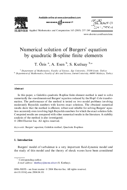 Pdf Numerical Solution Of Burgers Equation By Quadratic B Spline Finite Elements