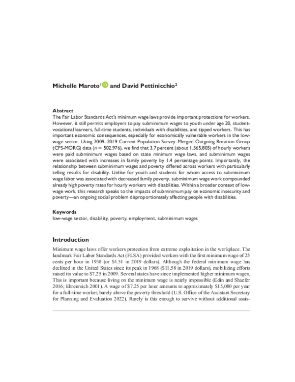 (PDF) Worth Less? Exploring the Effects of Subminimum Wages on Poverty ...