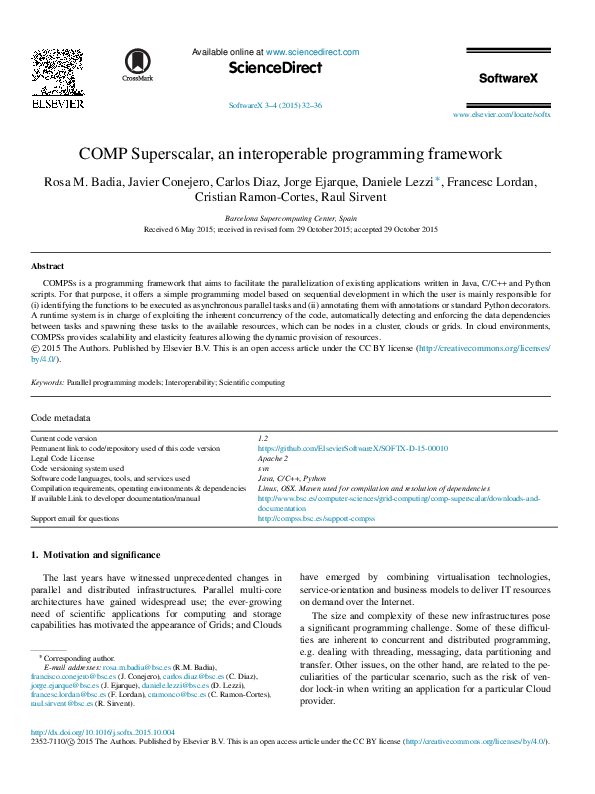 (PDF) COMP Superscalar, an interoperable programming framework